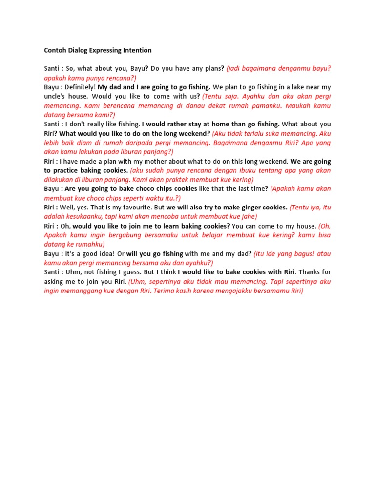 Contoh Dialog Expressing Intention | PDF