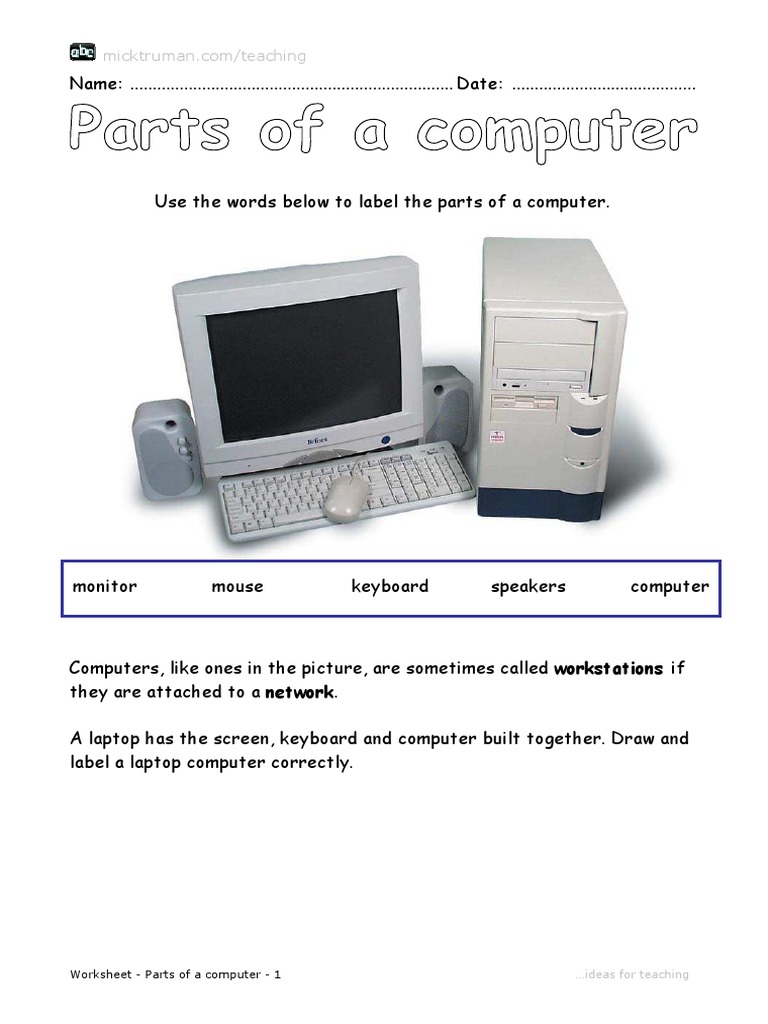 Worksheet - Parts of A Computer PDF | PDF | Laptop | Read Only Memory