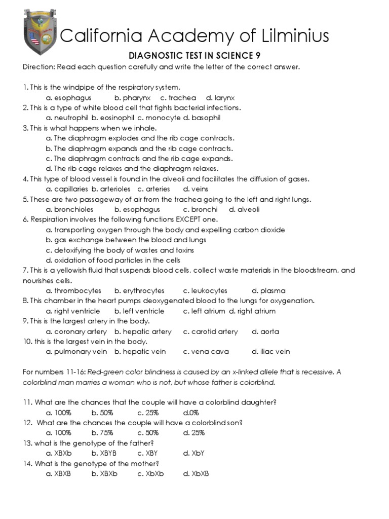 Diagnostic Test in Science 9 | PDF | Cellular Respiration | Photosynthesis