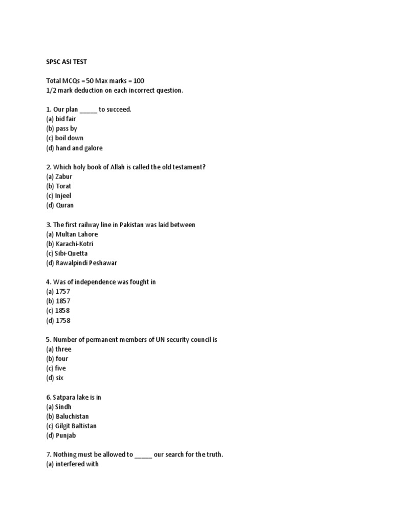 SPSC ASI Past Paper | PDF