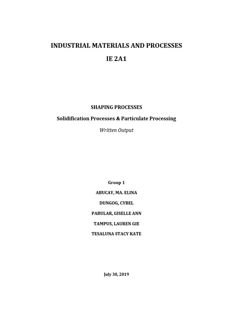 Group 1 - Solidification Processes & Particulate Processing | PDF ...