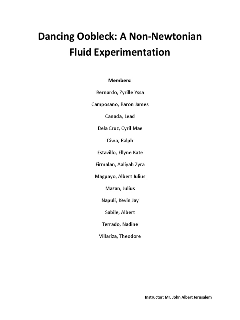 ELMS Task Weeks 12 13 Dancing Oobleck A Non Newtonian Fluid ...