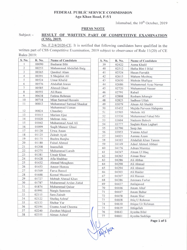 CSS Result Written 2019 PDF | PDF