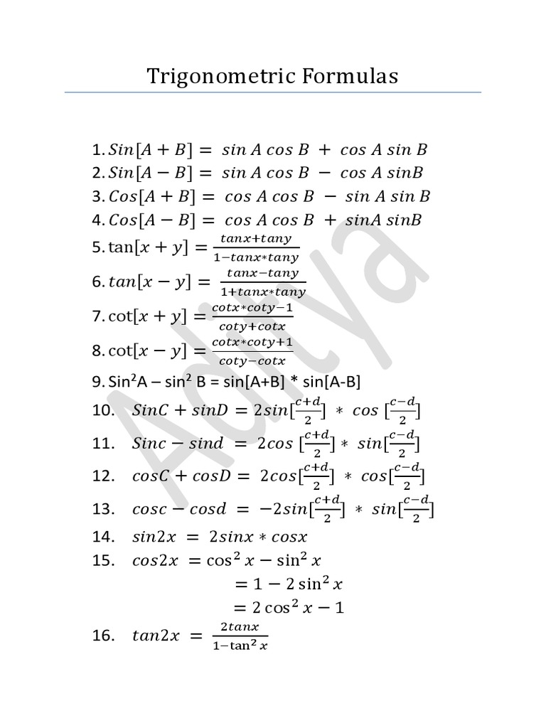 Trigonometric Formulas | PDF