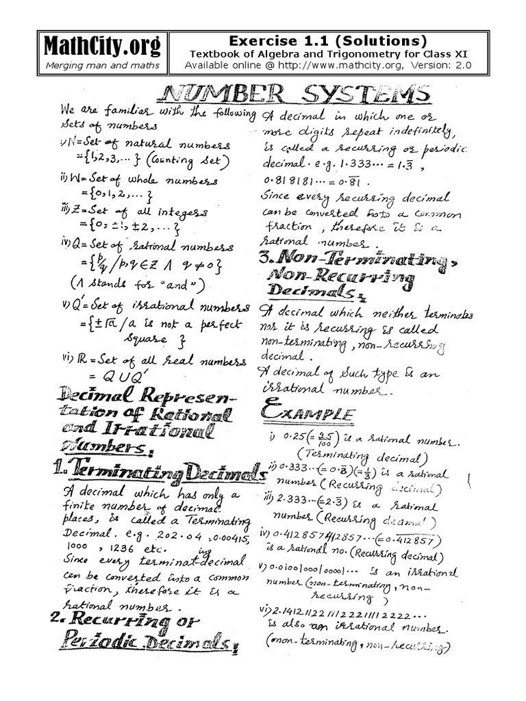 Solutions to Exercise 1.1 from the Textbook of Algebra and Trigonometry for Class XI | PDF