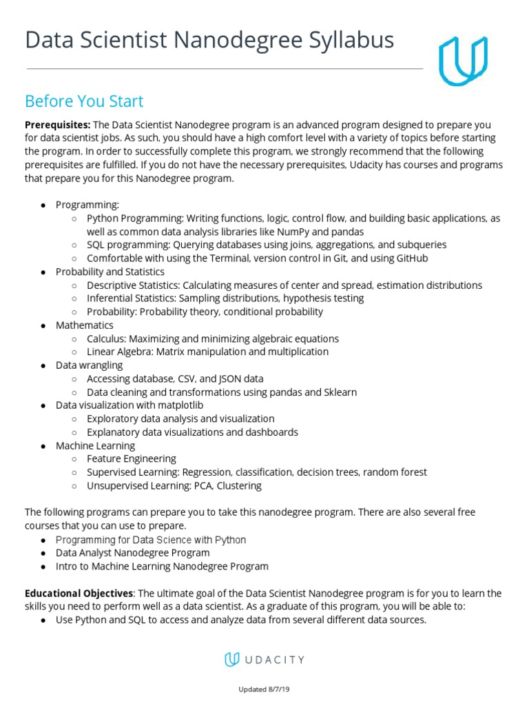 Data Scientist Nanodegree Syllabus: Before You Start | PDF | Machine ... Data Scientist Nanodegree Syllabus: Before You Start | PDF | Machine ...