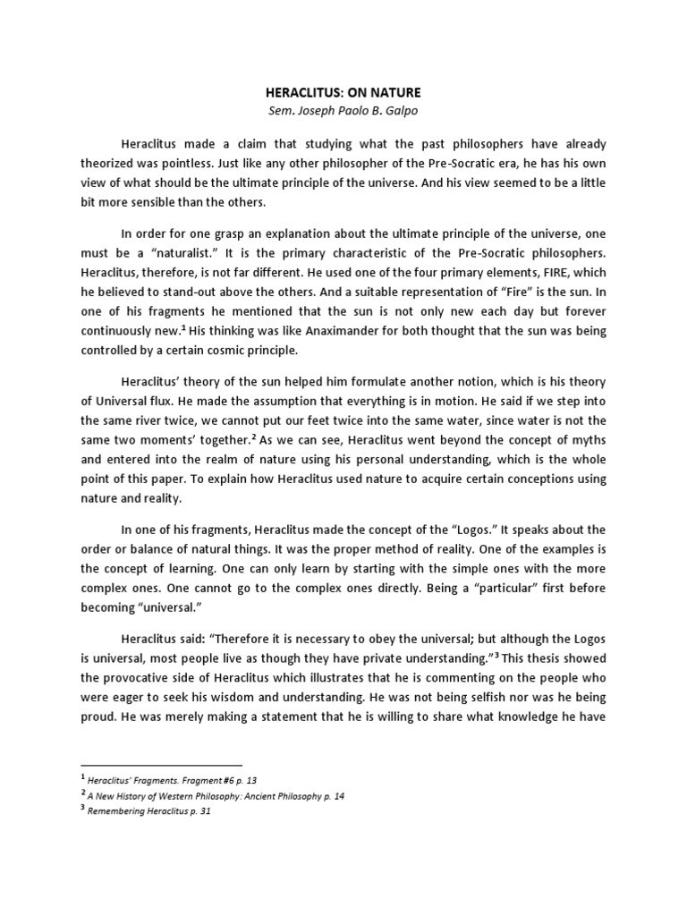 Heraclitus Theory Of Universal Flux Pdf Universe Logos