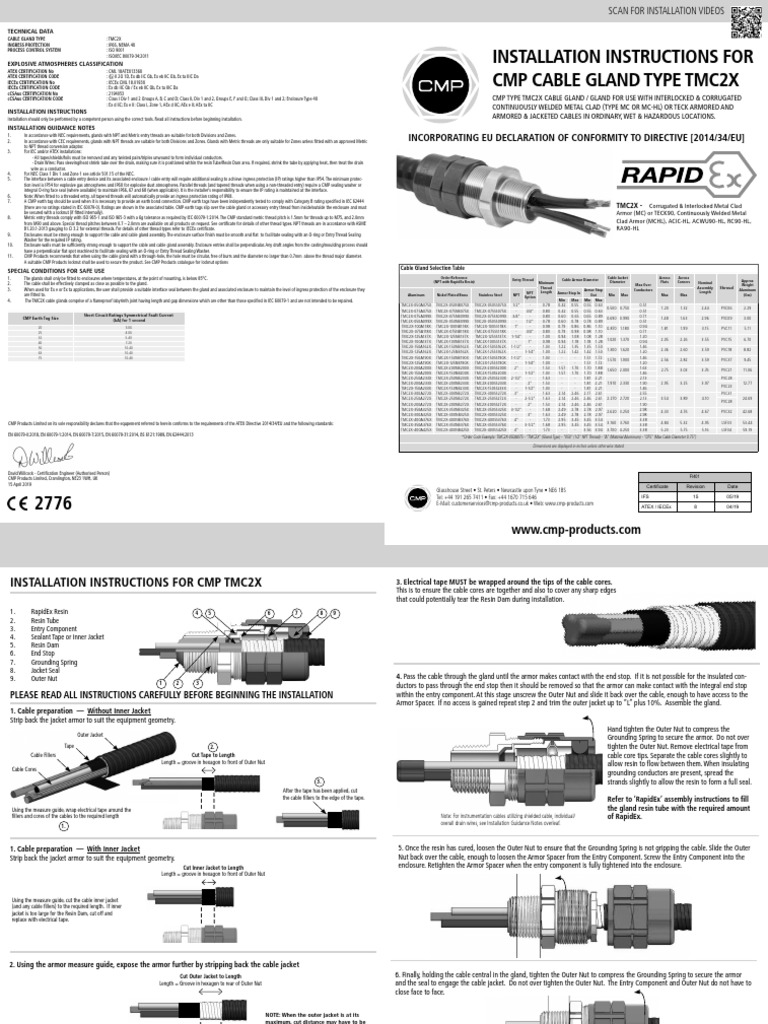 Installation Instructions For CMP Cable Gland Type Tmc2X | PDF | Nut ...