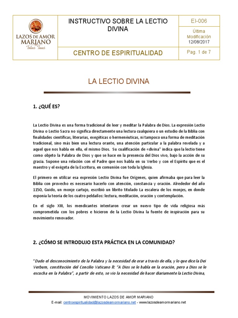 EI-006 La Lectio Divina | PDF | Oración | Amor