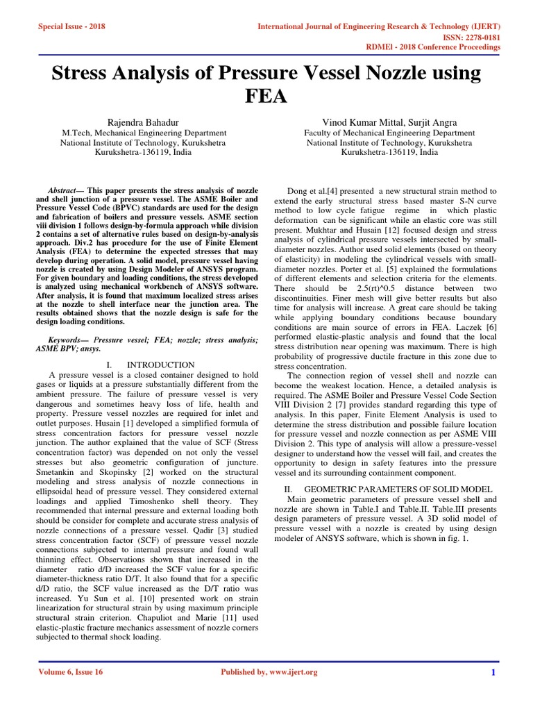 FEA Stress Analysis of Pressure Vessel Nozzle | PDF | Stress–Strain ...