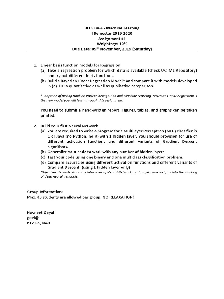 Assignment #1 Machine Learning | PDF