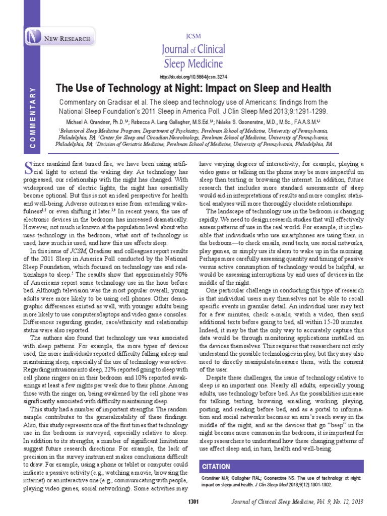 The Use of Technology at Night Impact On Sleep and Health | PDF | Sleep ...