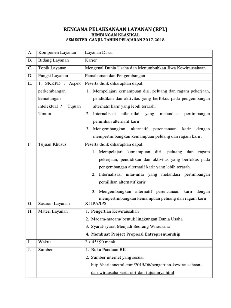 Contoh RPL Bimbingan Klasikal | PDF