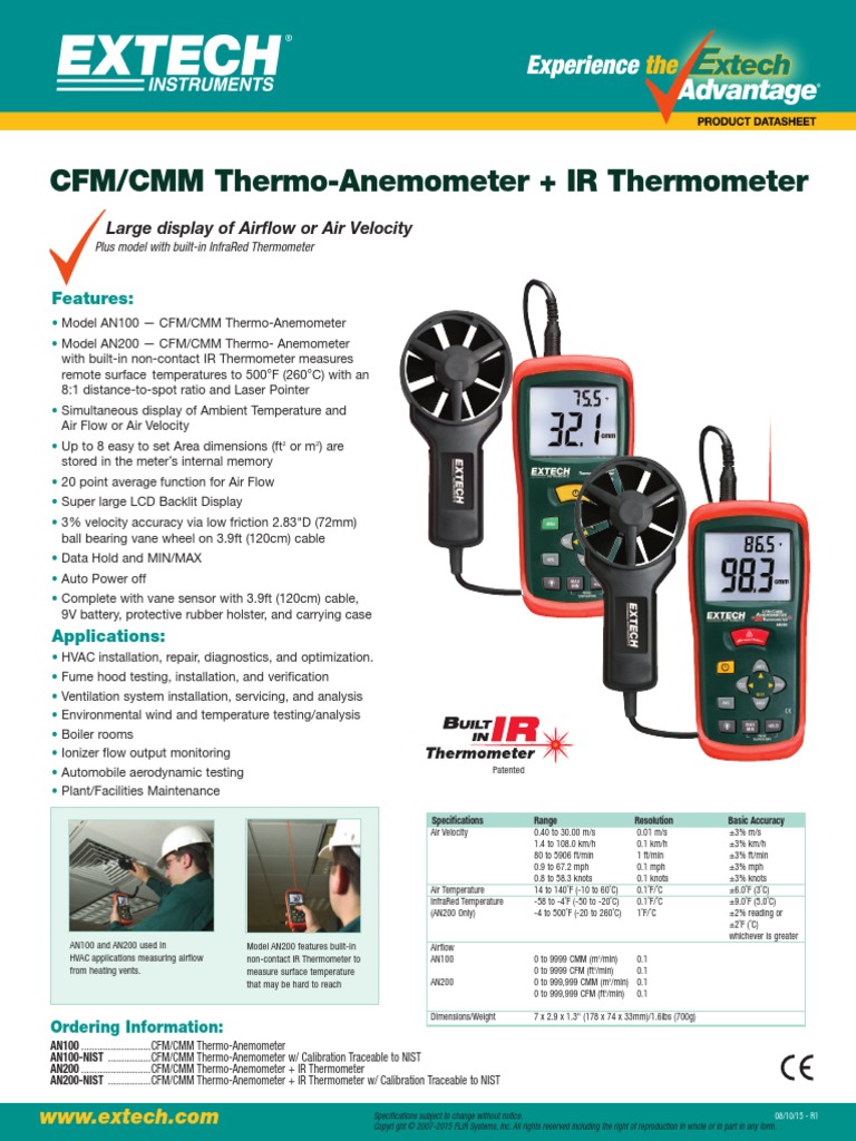 Ficha Tecnica Termoanemometro Extech An100 - An200 | PDF | Applied And ...