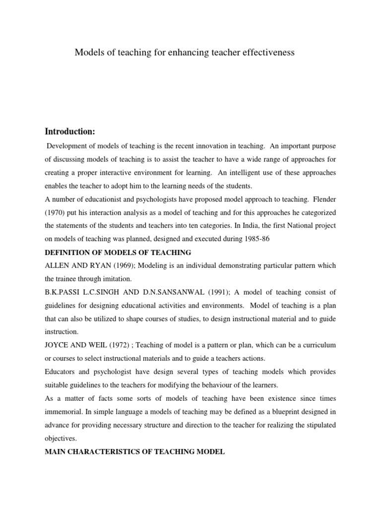 Models of Teaching For Enhancing Teacher Effectiveness | PDF ...