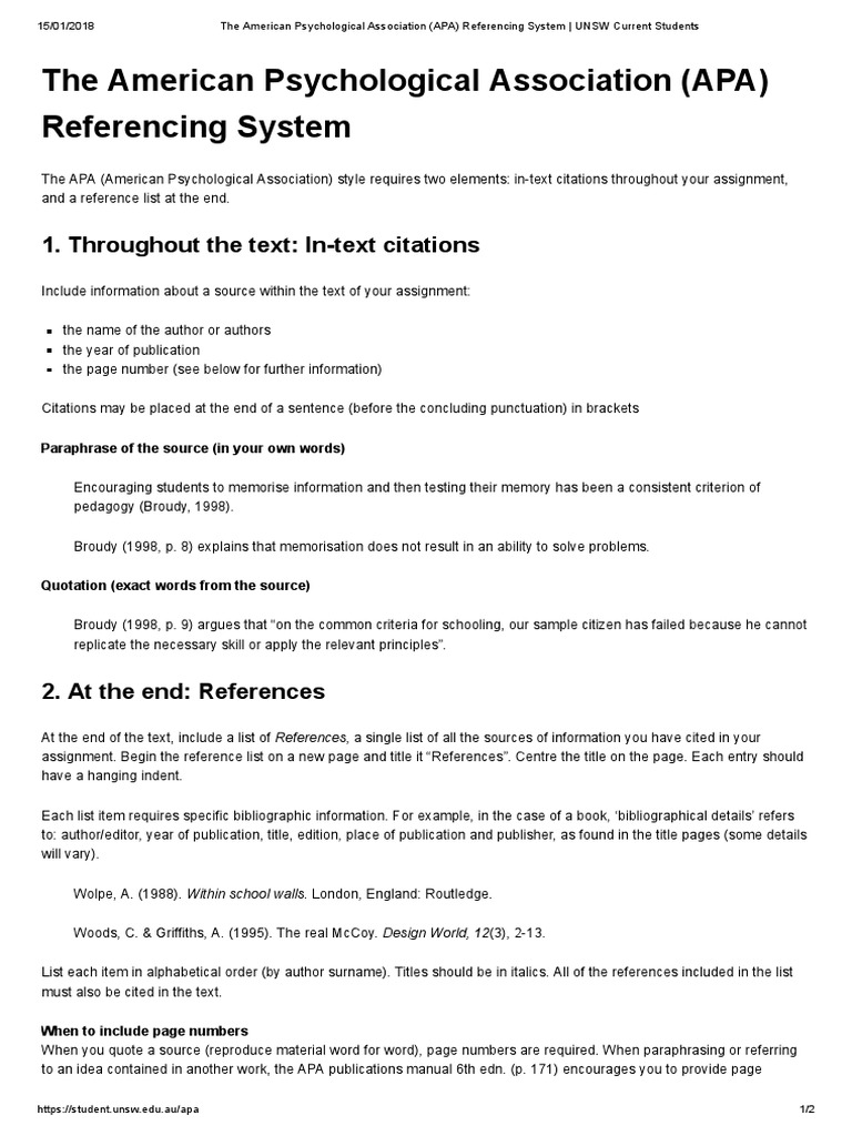 APA - APA Referencing - General - UNSW | PDF | Citation | Psychology APA - APA Referencing - General - UNSW | PDF | Citation | Psychology