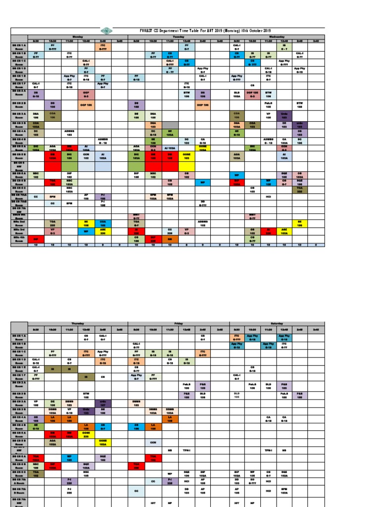 FUUAST CS Department Time Table For AUT 2019 (Morning) 10th October ...