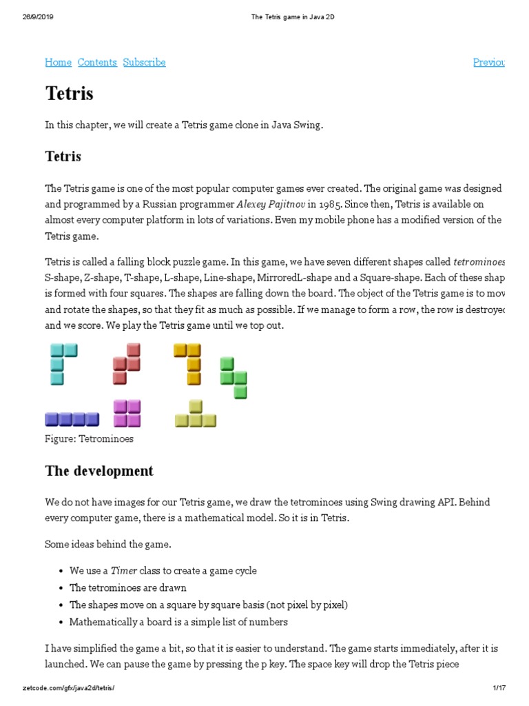 The Tetris Game In Java 2d Pdf Software Engineering Areas Of Computer Science