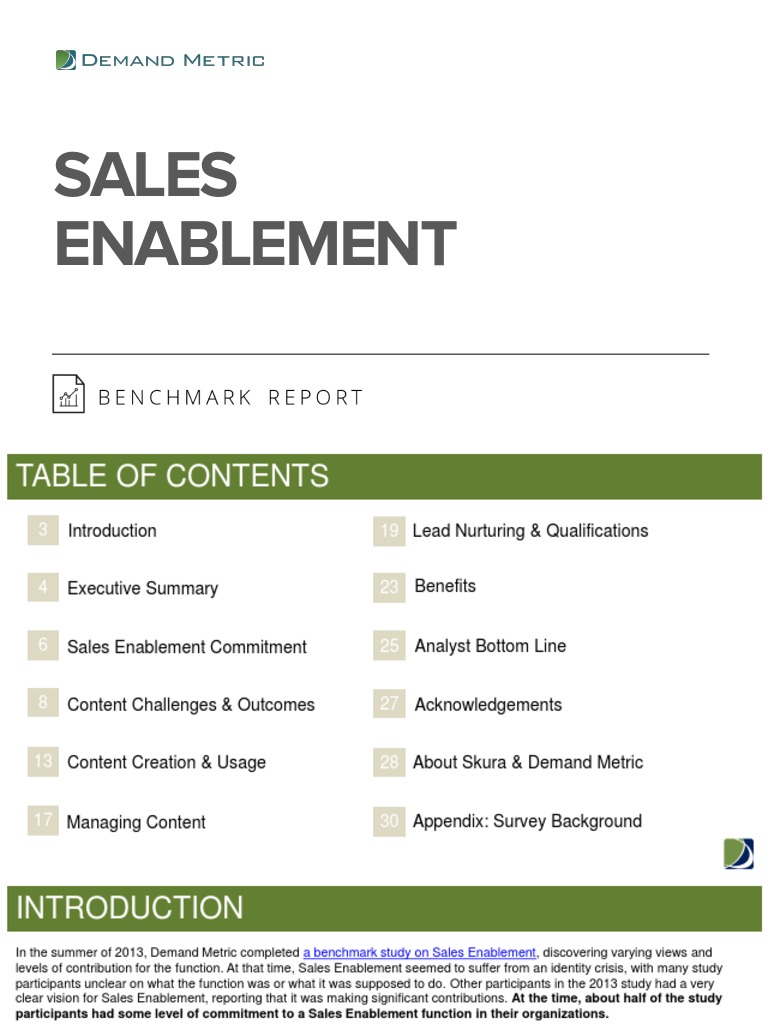 Sales Enablement Benchmark Report | Download Free PDF | Sales | Marketing