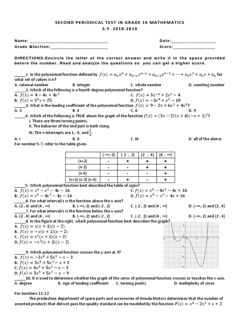 2nd Periodical Test in Math 10 | PDF | Circle | Tangent