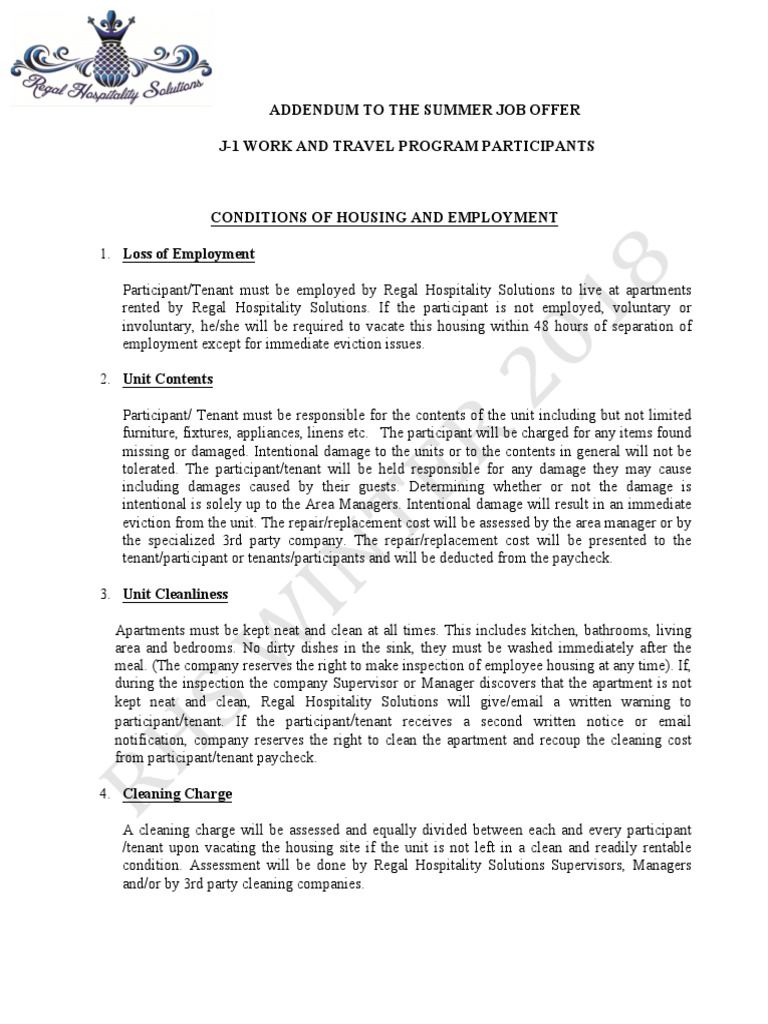 Addendum To Job Offer - Winter 2018 | PDF | Withholding Tax | Lease