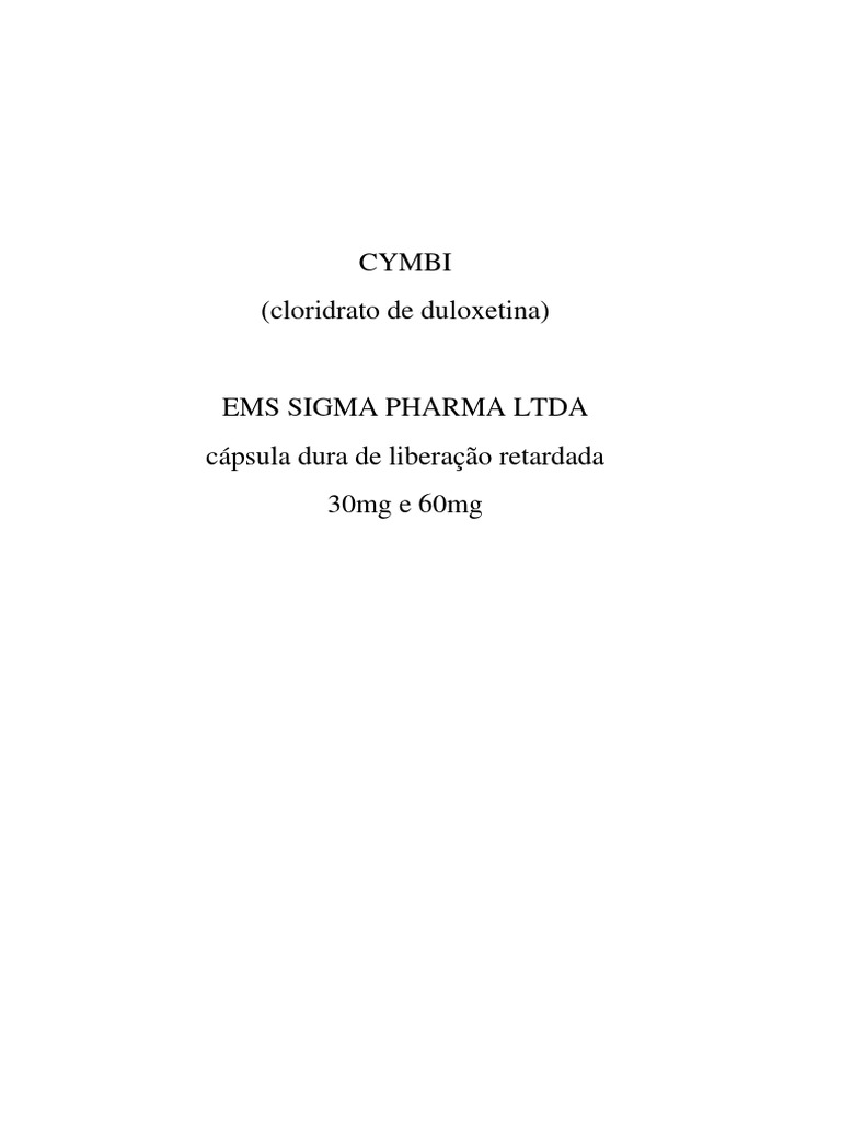 Cymbi Duloxetina Bula | PDF | Depressão | Antidepressivo