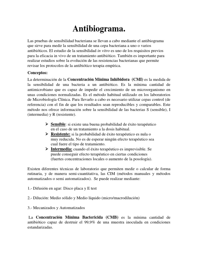 Determinación de la sensibilidad bacteriana a antibióticos mediante el ...