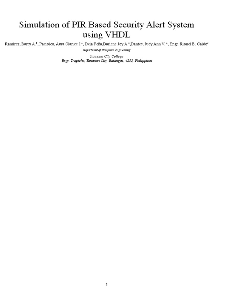 PIR Based Security Alarm System IEEE | PDF | Vhdl | Hardware ...