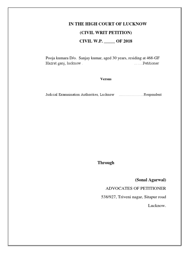 In The High Court of Lucknow (Civil Writ Petition) CIVIL W.P. - OF 2018 ...