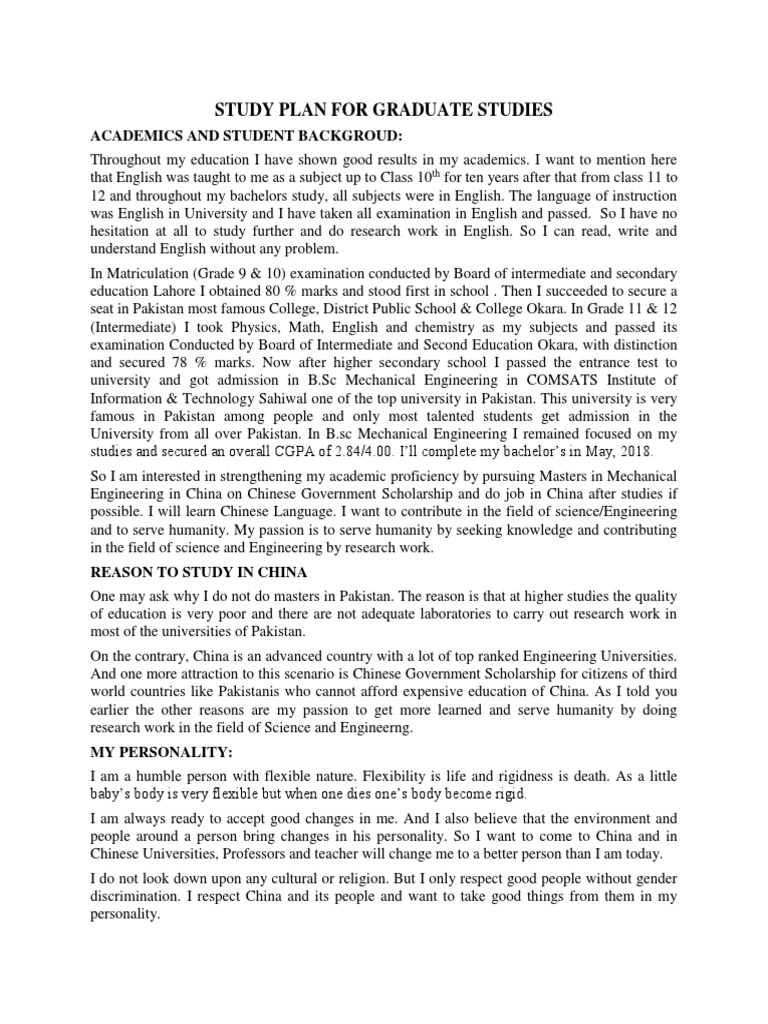 Study Plan for China Scholarship | PDF | Thermodynamics | University ...