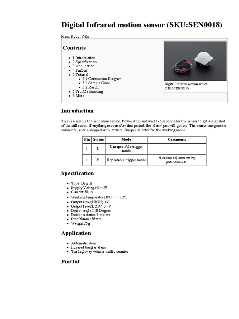 Digital Infrared Motion Sensor | PDF | Sensor | Security Alarm