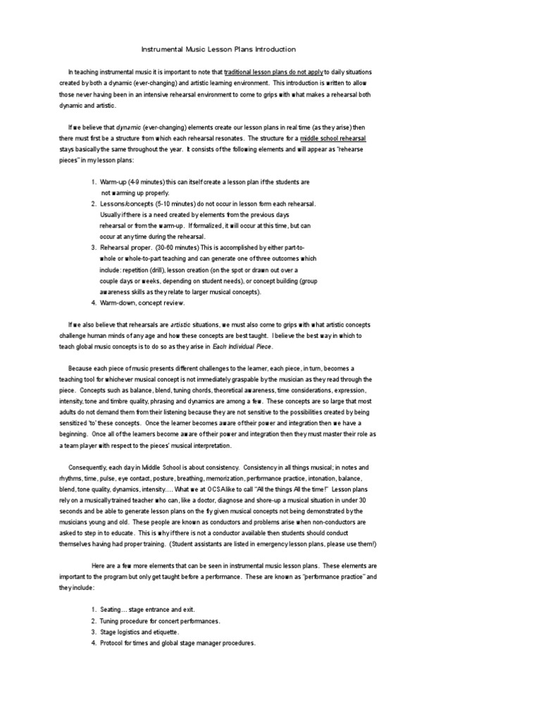 Instrumental Music Lesson Plan Free Word Download | PDF | Conducting ...