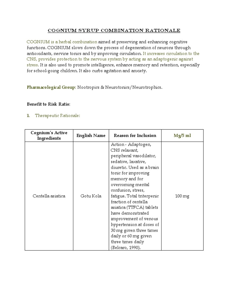 Cognium Syrup Combination Rationale 2013 | PDF | Attention Deficit ...
