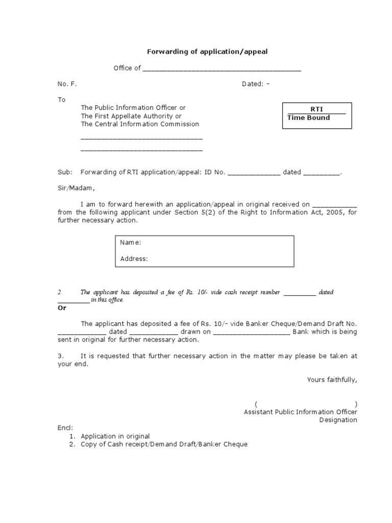 Forward RTI application appeal to appropriate authority | PDF