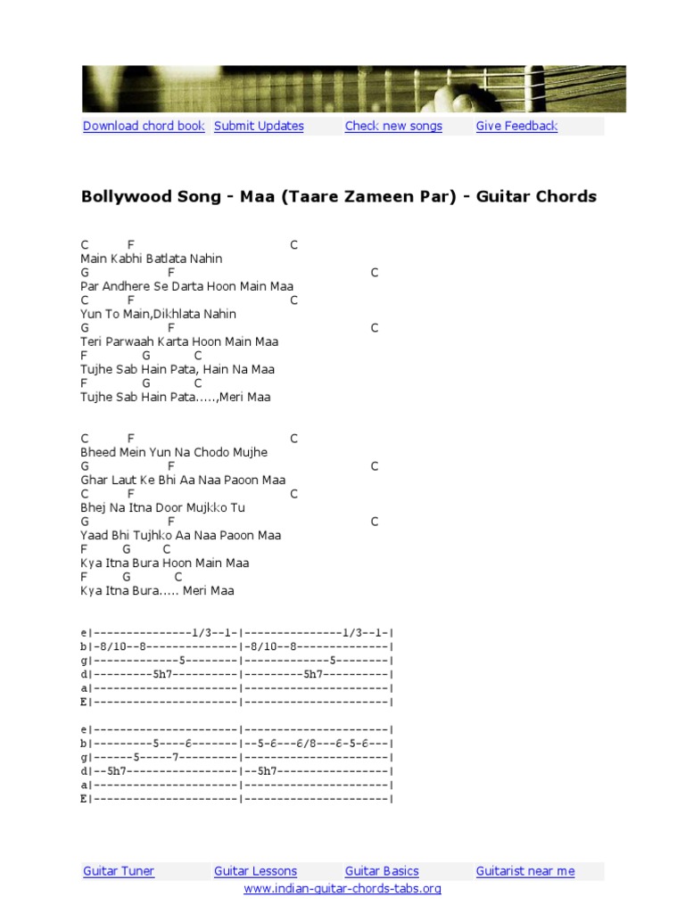 Maa Song Chords from Taare Zameen Par | PDF