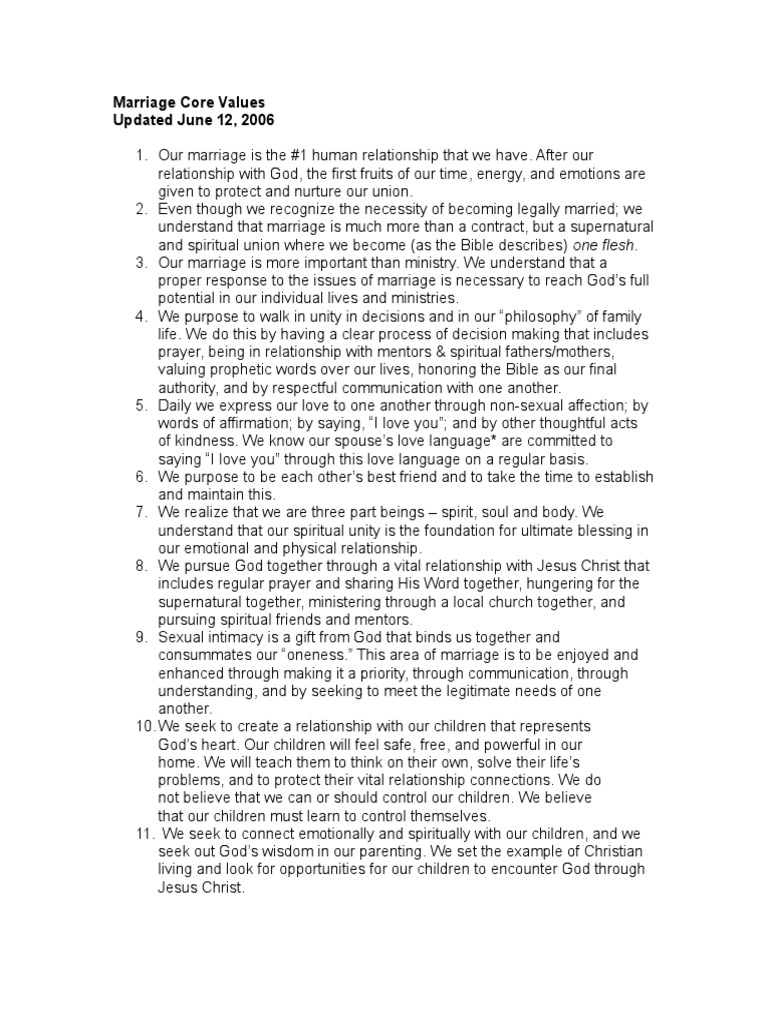 Marriage Core Values | PDF | Marriage | Infidelity