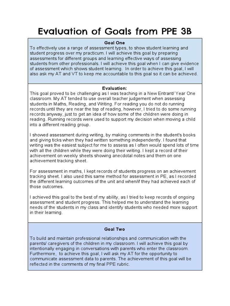 Evaluation of Goals | PDF | Teachers | Goal