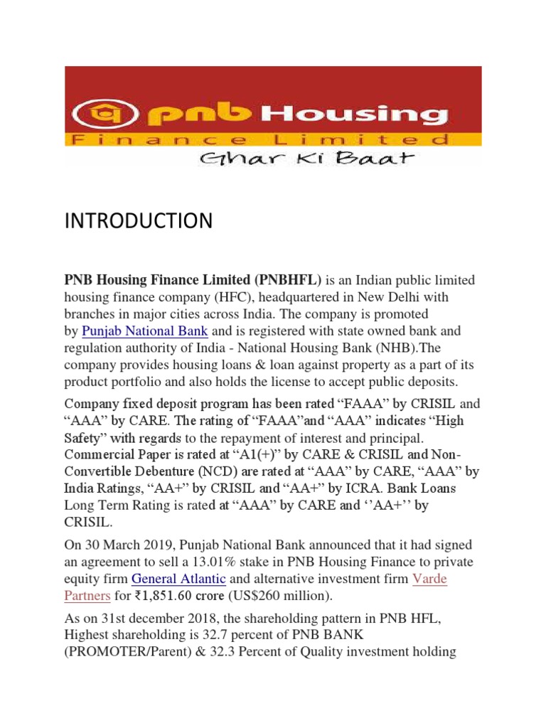 PNB Housing Finance Limited (PNBHFL) Is An Indian Public Limited | PDF | Banks | Business