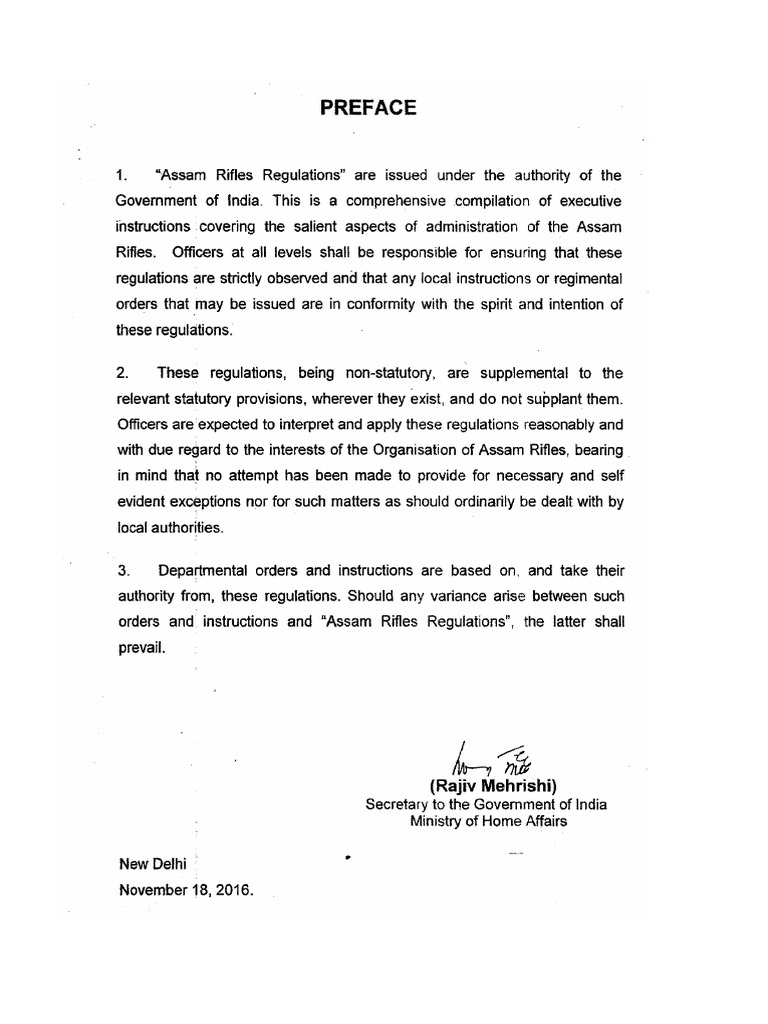 Assam Rifles Regulation 2016 | PDF | Staff (Military) | Military Rank