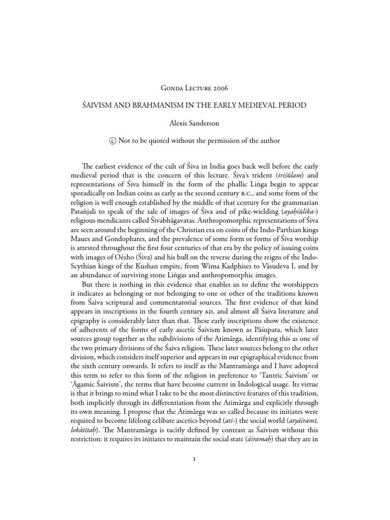 Alexis Sanderson - Saivism and Brahmanism in The Early Medieval Period ...
