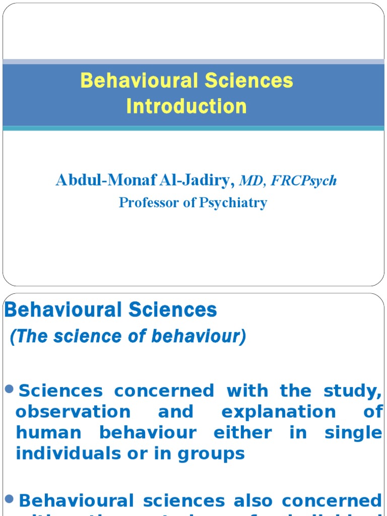 Behavioural Sciences: Abdul-Monaf Al-Jadiry | PDF | Human Behavior ...