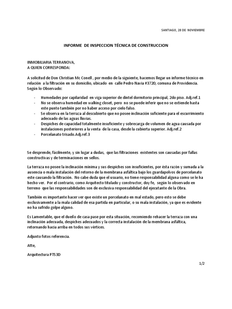 Informe de Inspeccion Tecnica de Cosntruccion | PDF