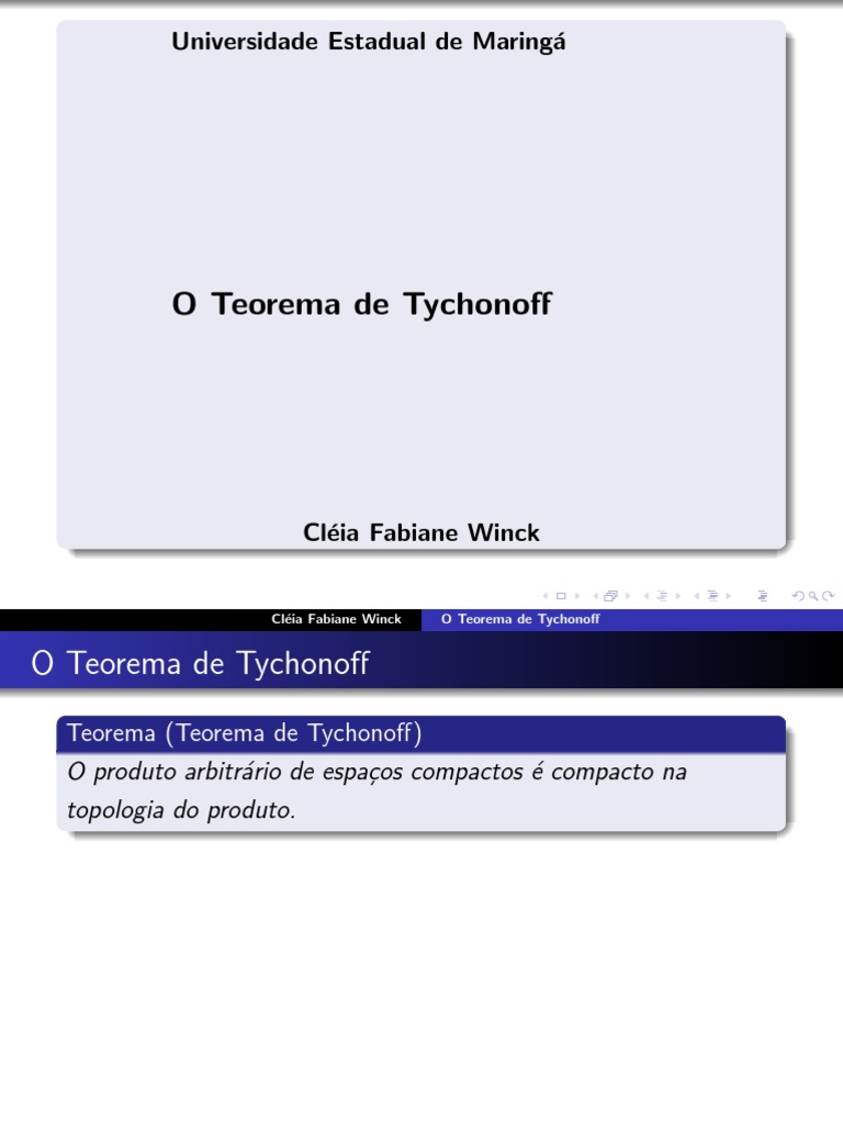 Teorema de Tychonoff | PDF | Espaço compacto | Conjunto (Matemática) Teorema de Tychonoff | PDF | Espaço compacto | Conjunto (Matemática)