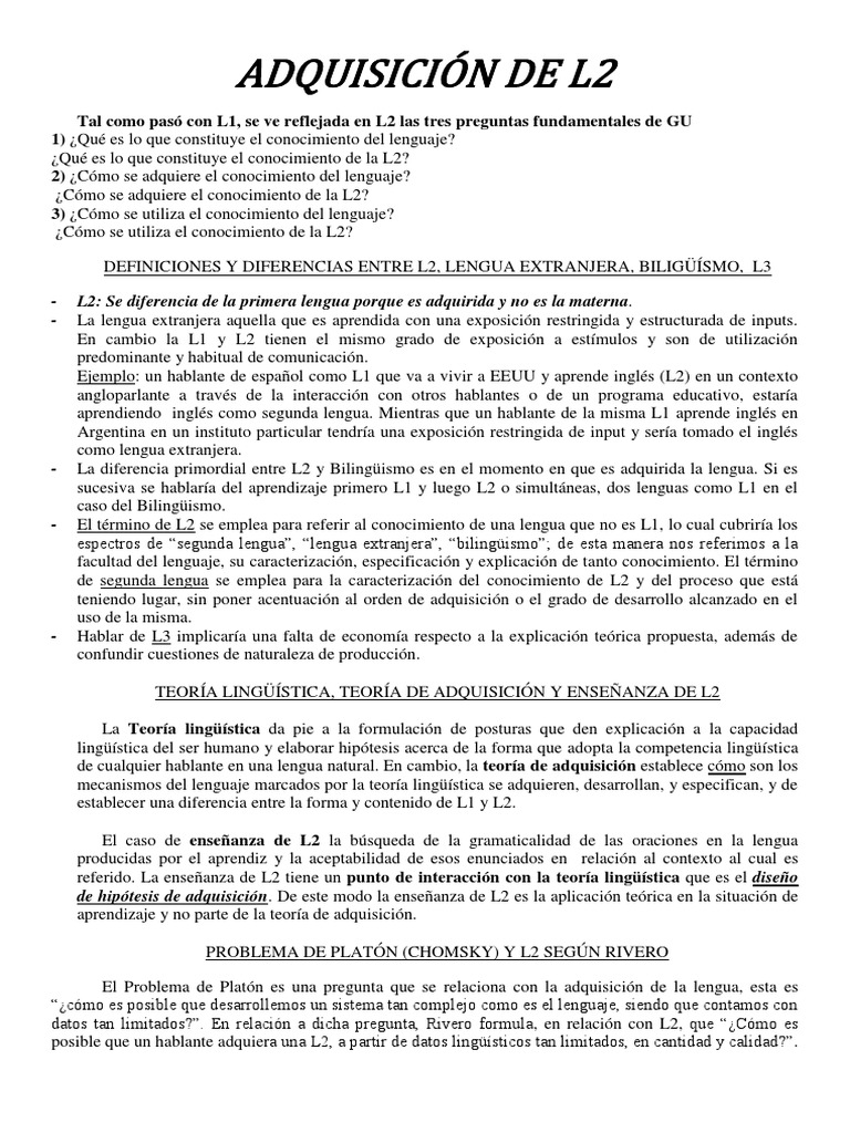 Adquisición de l2 | PDF | Aquisición de idioma | Multilingüismo
