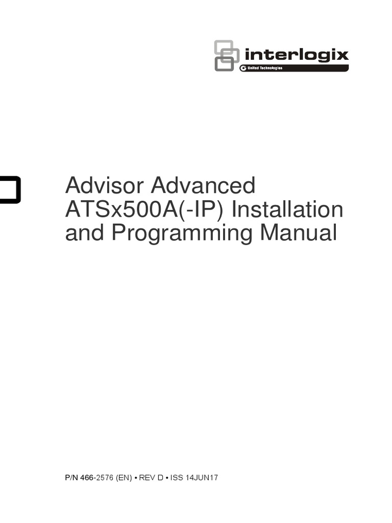 Advisor Advanced Atsx500A (-Ip) Installation and Programming Manual ...