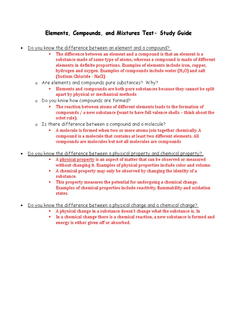 Elements Compounds And Mixtures Notes Elements, Compounds, And