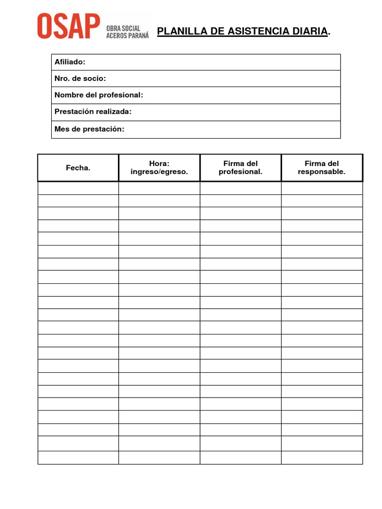 Planilla de Asistencia Diaria