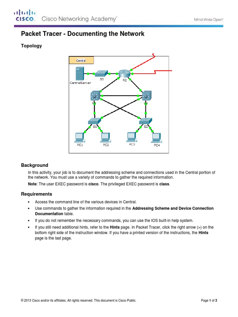 1.1.2.9 Packet Tracer - Documenting The Network Instructions | PDF | Computer Network | Internet ...