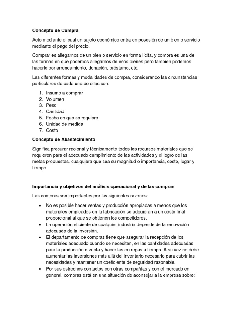 Concepto de Compra | PDF | Calidad (comercial) | Planificación