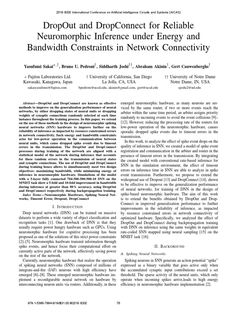 Dropout and Dropconnect For Reliable Neuromorphic Inference Under Energy and Bandwidth ...